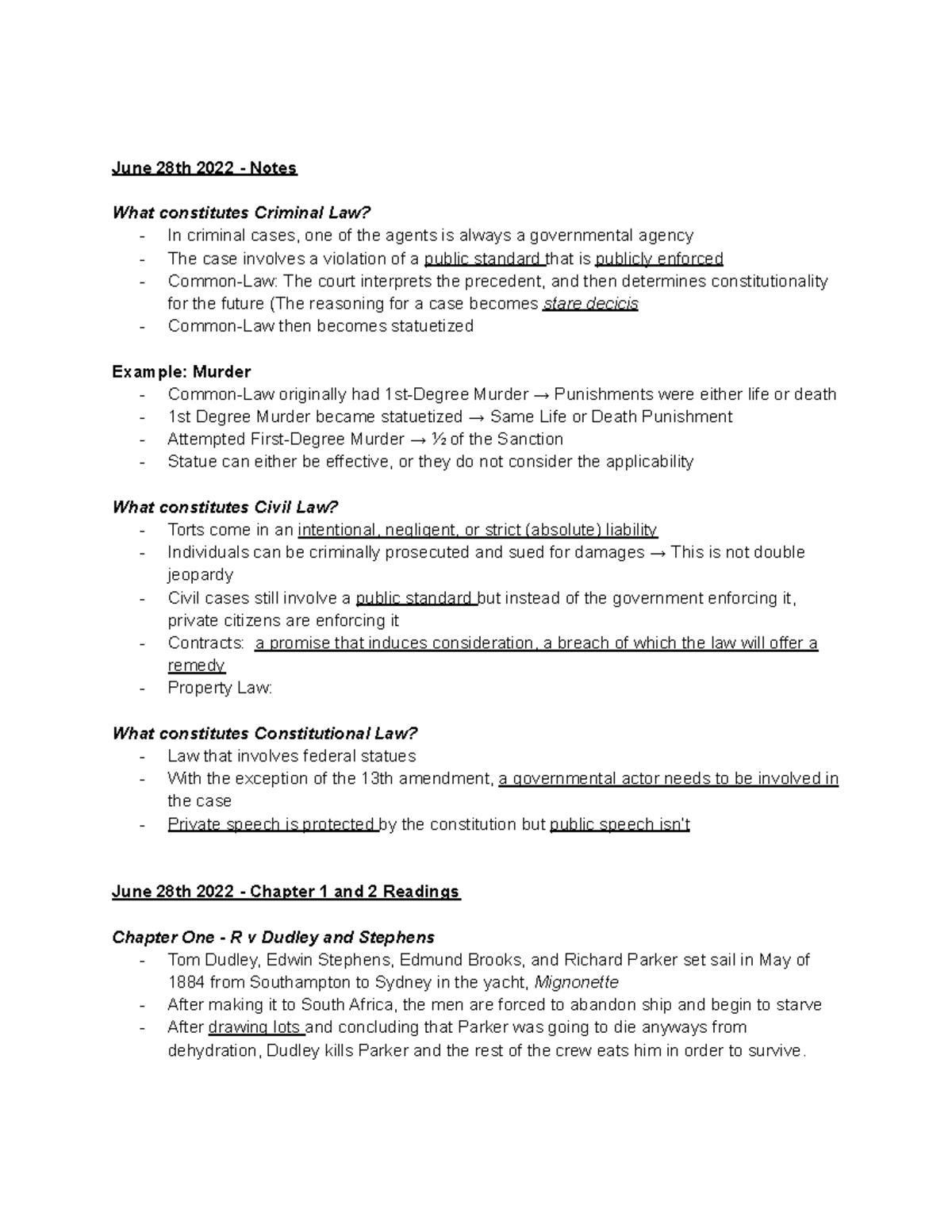 POLI 3300 Notes - June 28th 2022 - Notes What constitutes Criminal Law ...