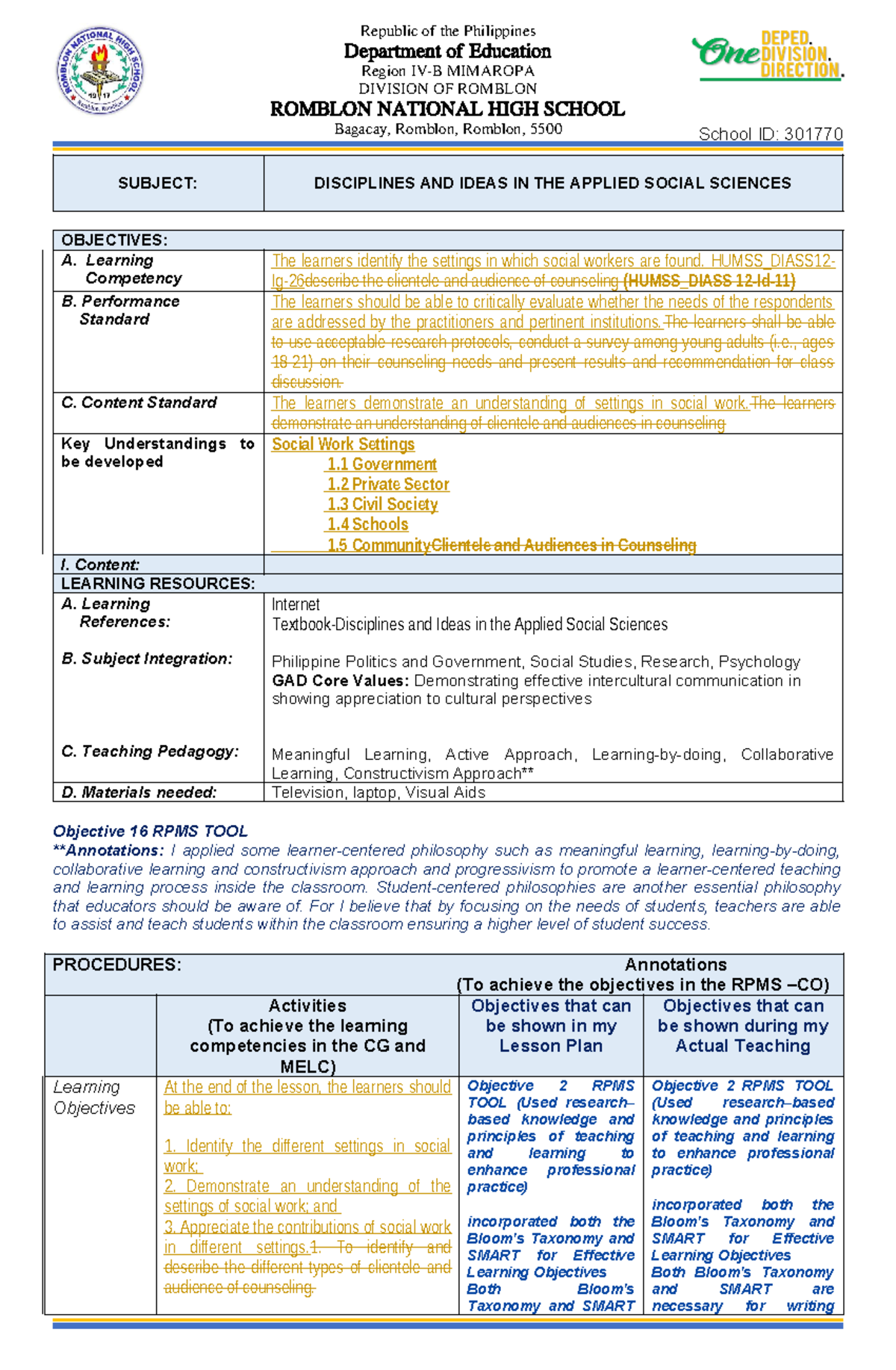 Co2LP - lesson plan - School ID: 301770 Department of Education Region ...
