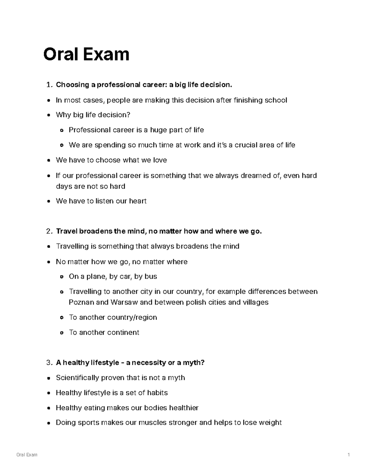 Oral Exam 1 - Oral Exam Choosing a professional career: a big life ...
