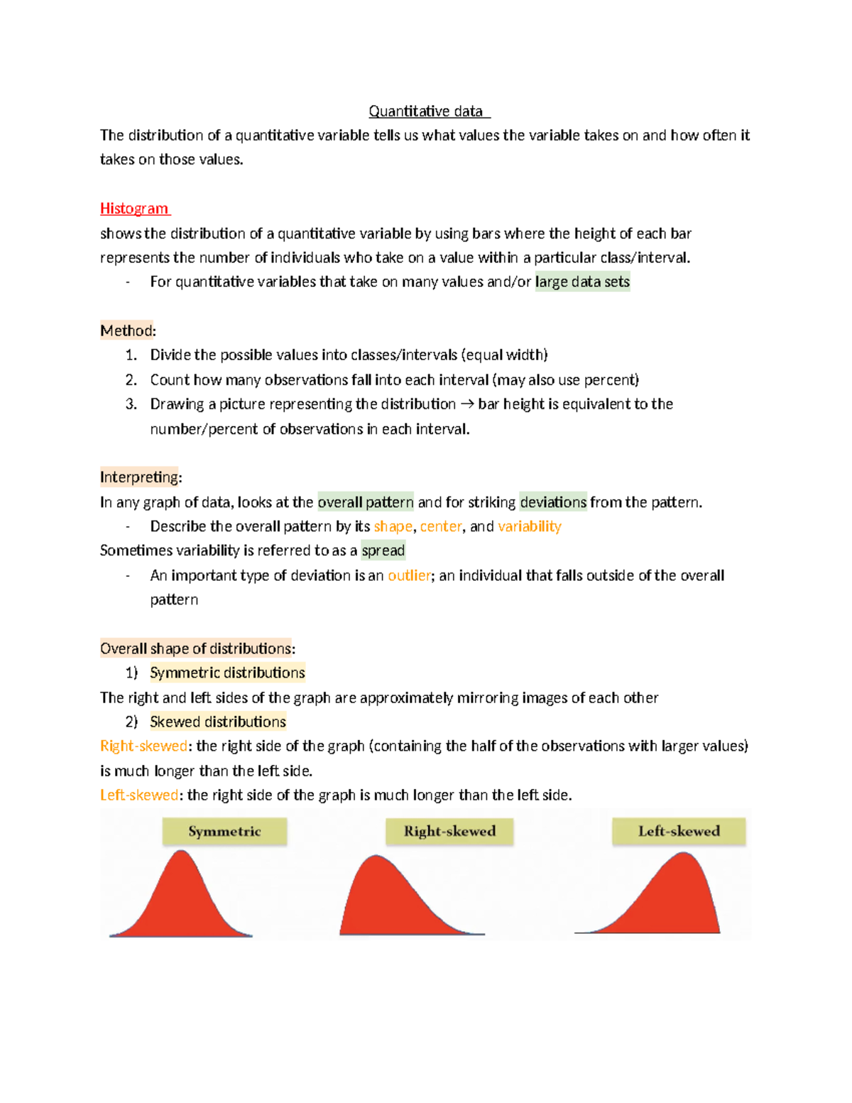 Lecture 2 - Quantitative data The distribution of a quantitative ...
