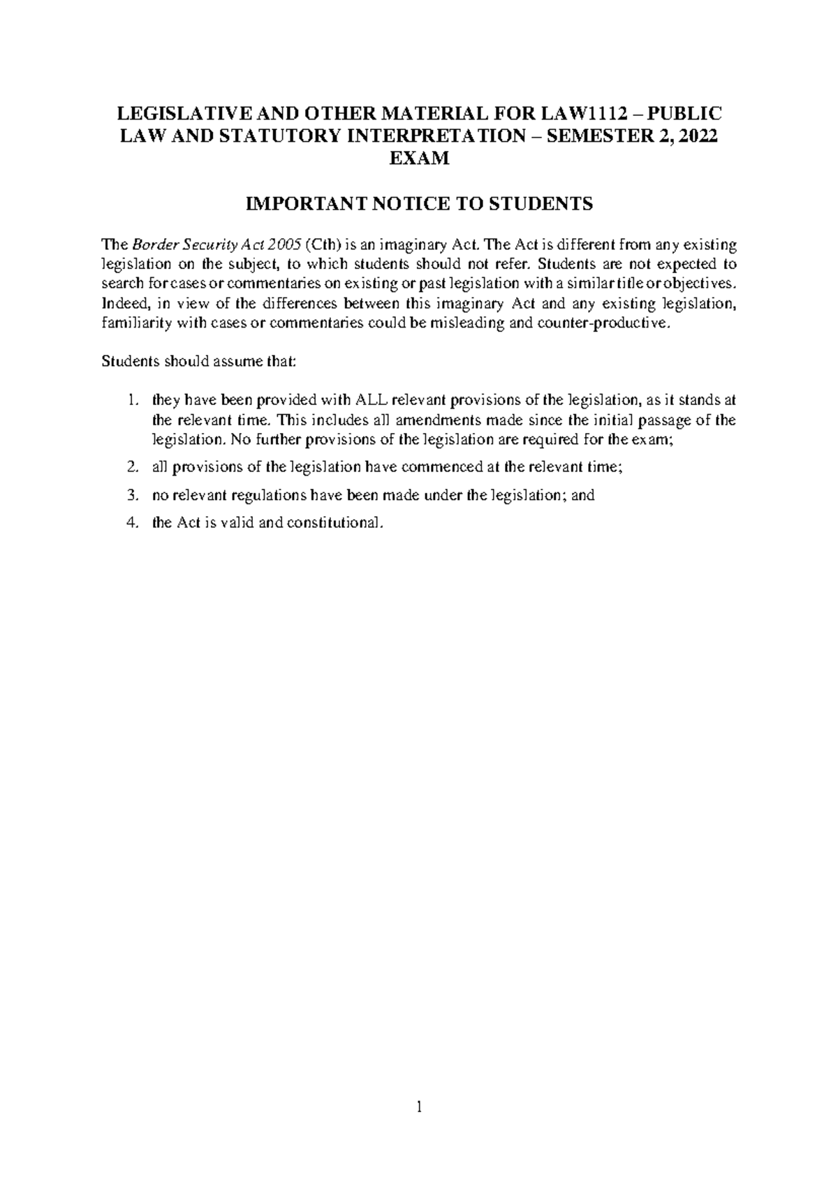 LAW1112 PLSI 2022 S2 Border Security Act 2005 Legislative materials ...