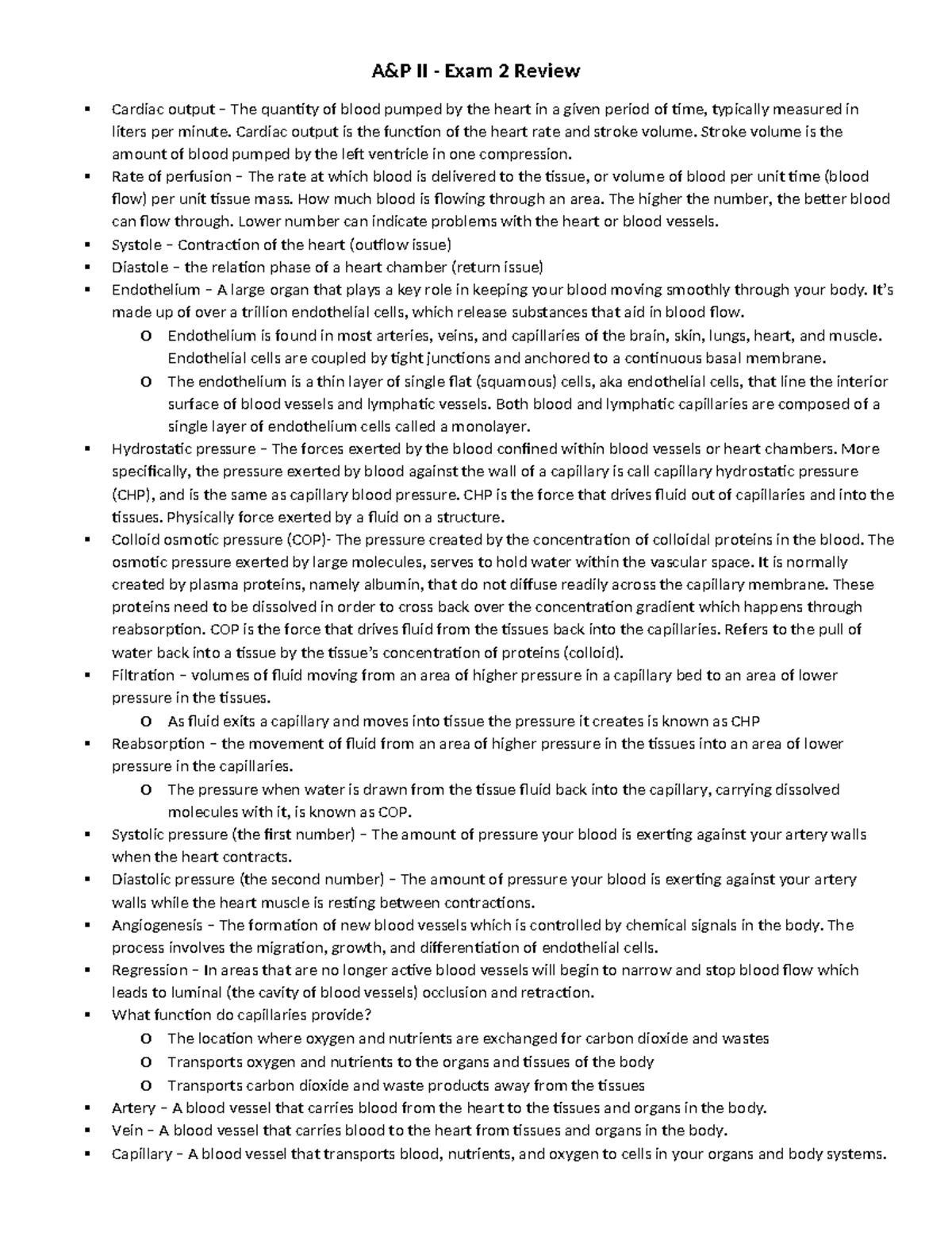 A&P Exam 2 Review - Exam #2 Study Guide - A&P II - Exam 2 Review ...