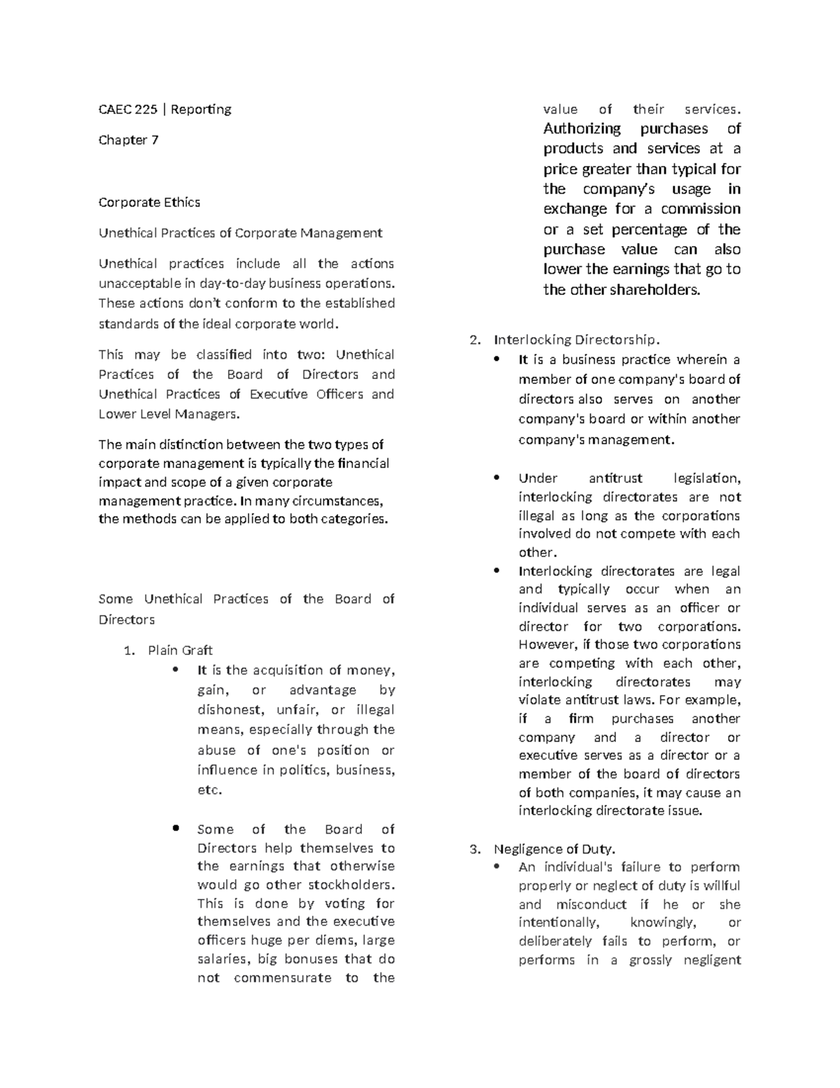 Unethical Practice of Corporate Government - CAEC 225 | Reporting ...