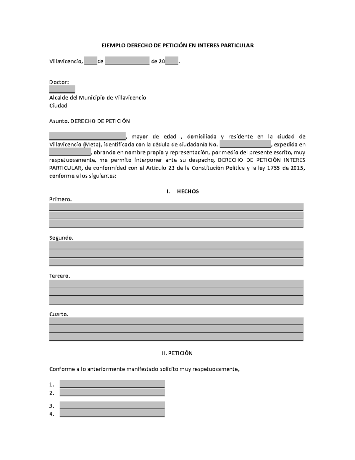 Modelo Derecho DE Petición EN Interes Particular - EJEMPLO DERECHO DE ...