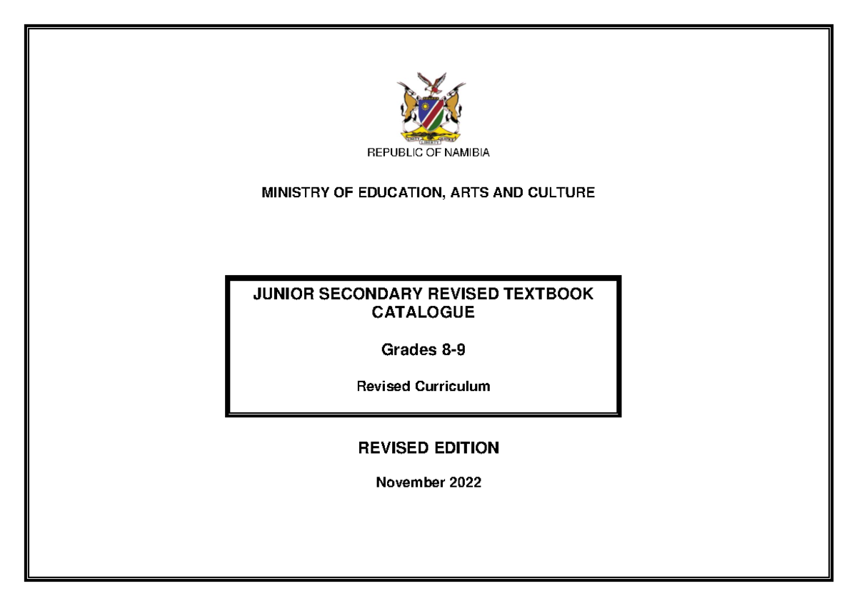 2022 Textbook Catalogue Junior Secondary Phase Grades 8 9 - REPUBLIC OF ...