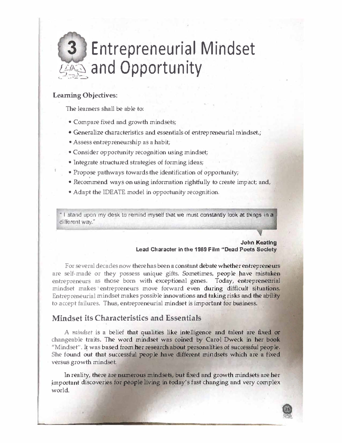 Lesson 3 Handouts Entrepreneurial Mindset AND Opportunity ...