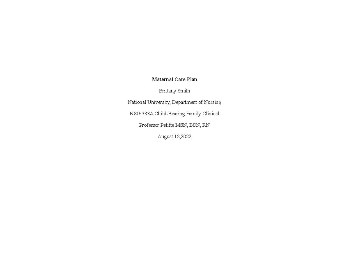 Care Map - OB/maternity care map for mother in labor - Maternal Care ...