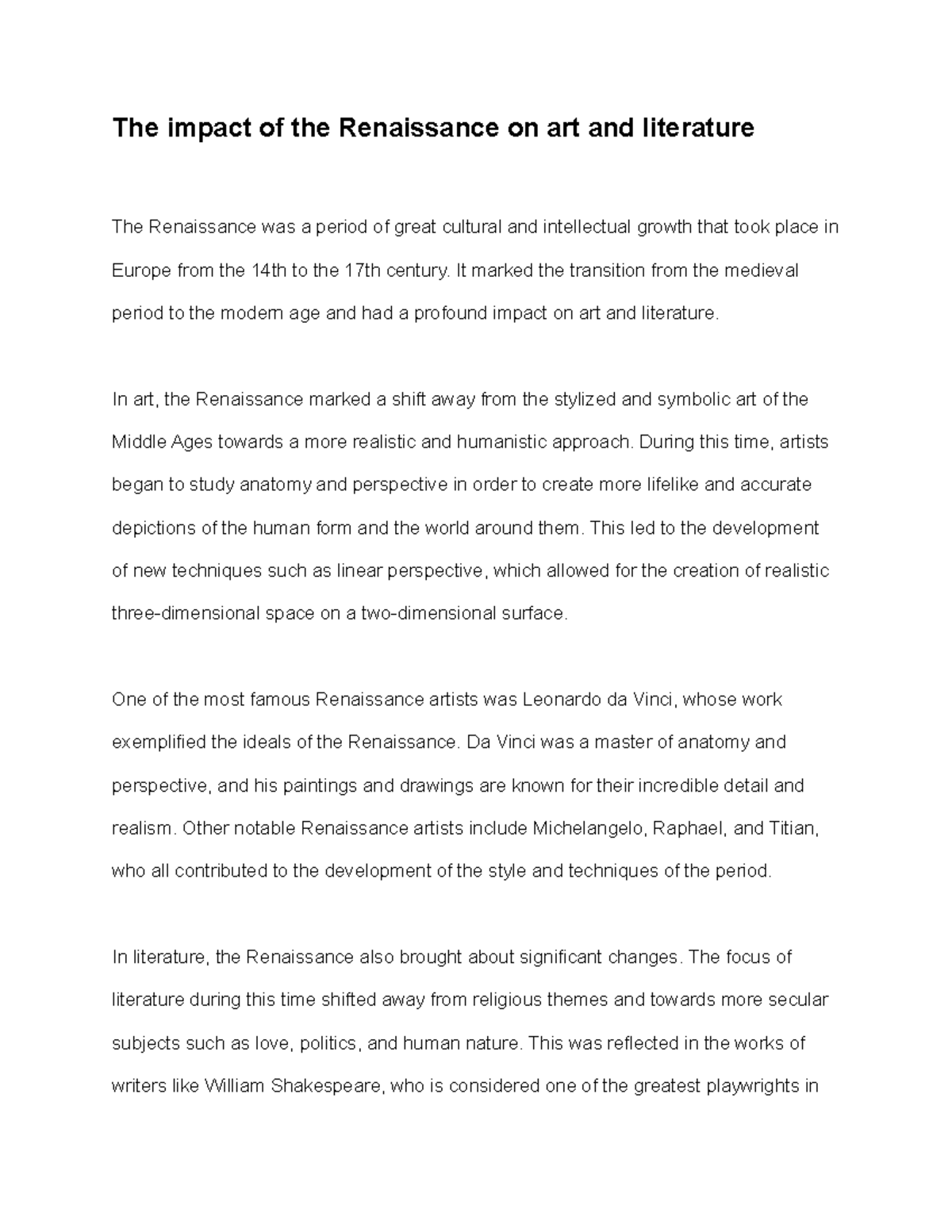 The impact of the Renaissance on art and literature - It marked the ...