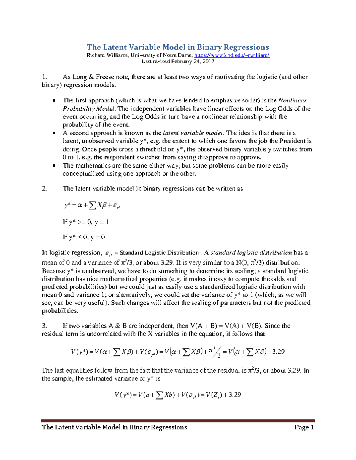 The Latent Variable Model in Binary Regressions - The first approach ...