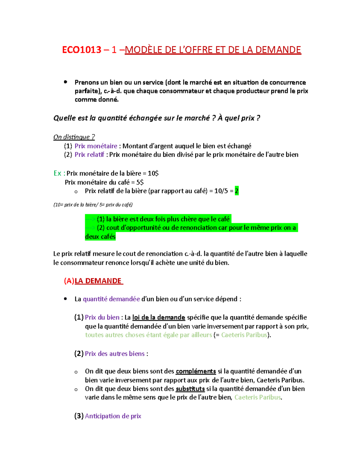 ECO1013 – 1 – Modèle DE L’ Offre ET DE LA Demande - ECO1012 - UQAM ...