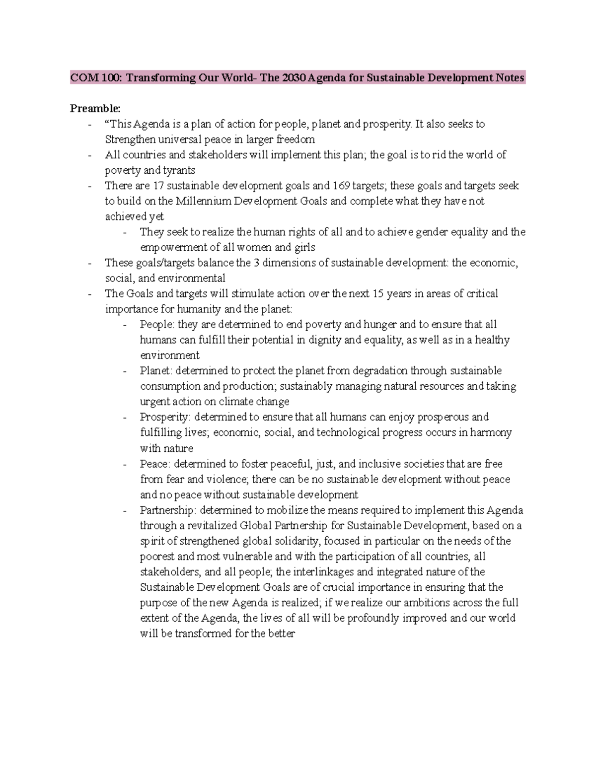 Transforming Our World- Preamble Notes - COM 100: Transforming Our ...