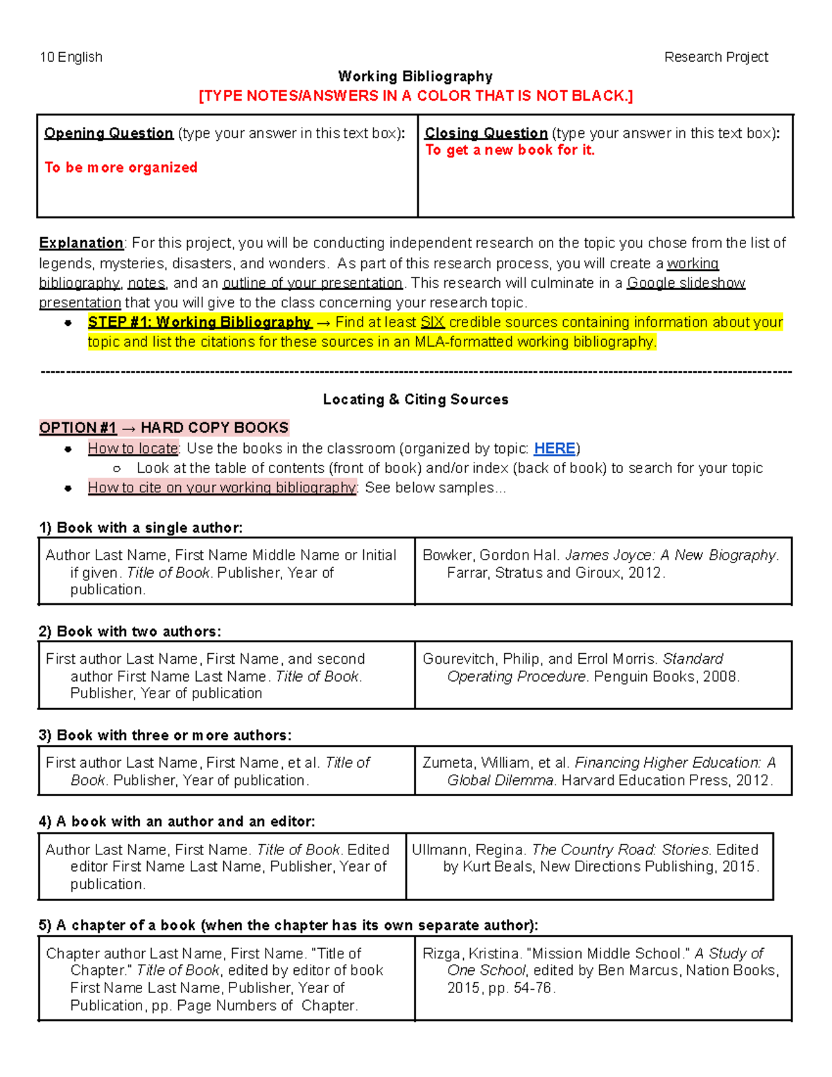 Kamryn Liebro - Research Working Bibliography - 10 English Research ...