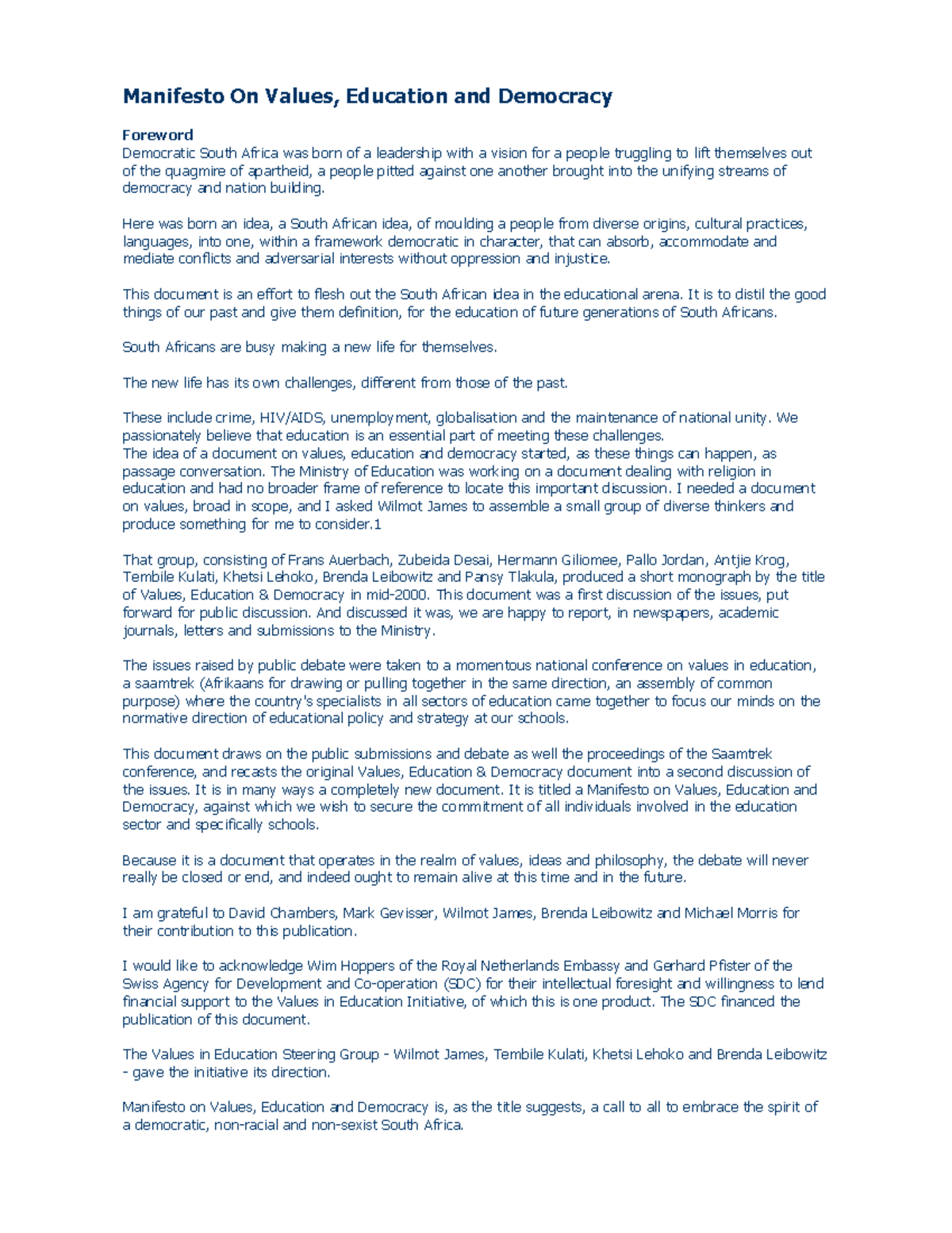 Manifesto on values - Copy - Manifesto On Values, Education and ...