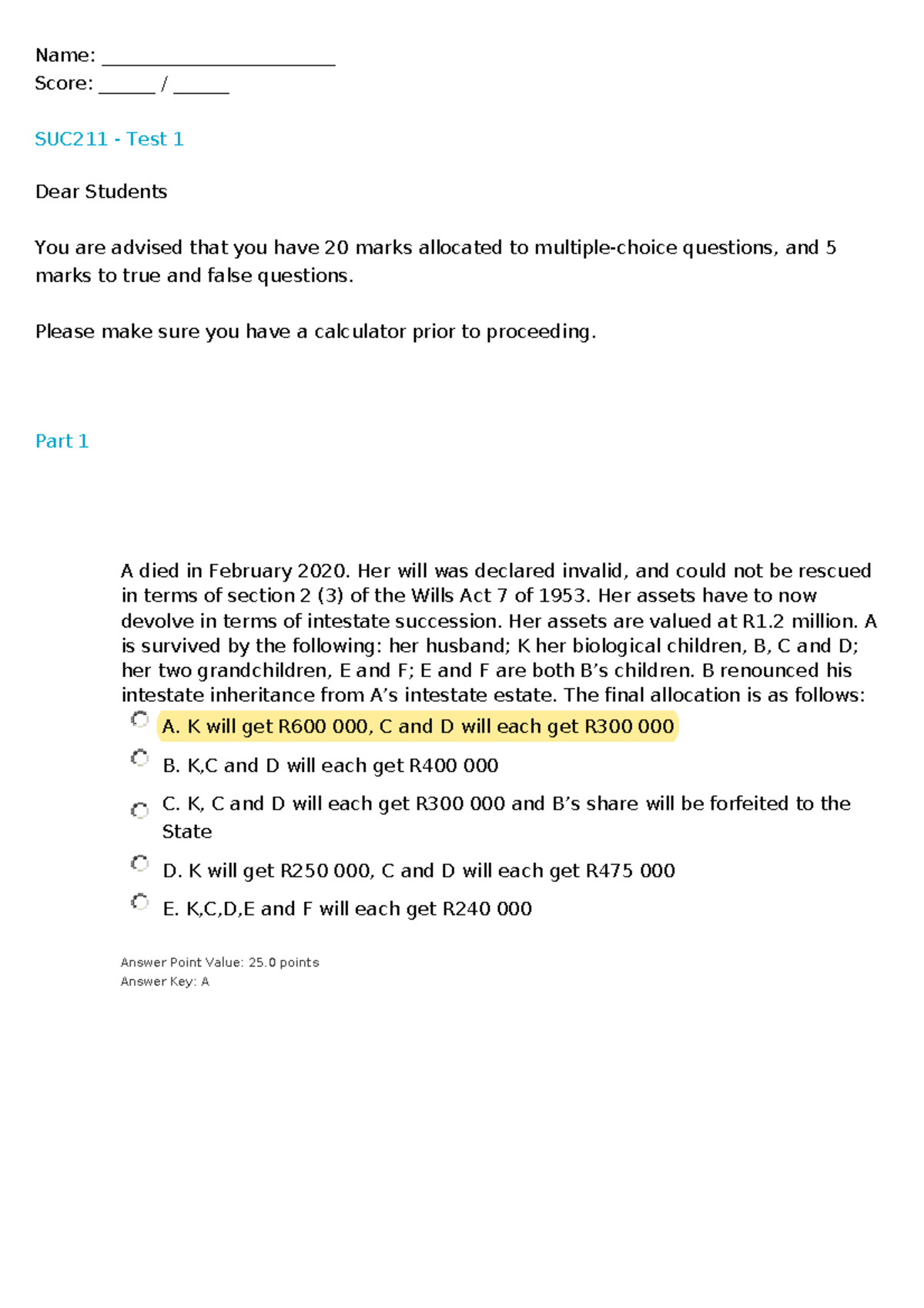 Succession%20Tests%20Memo - Name: _________________________ Score ...