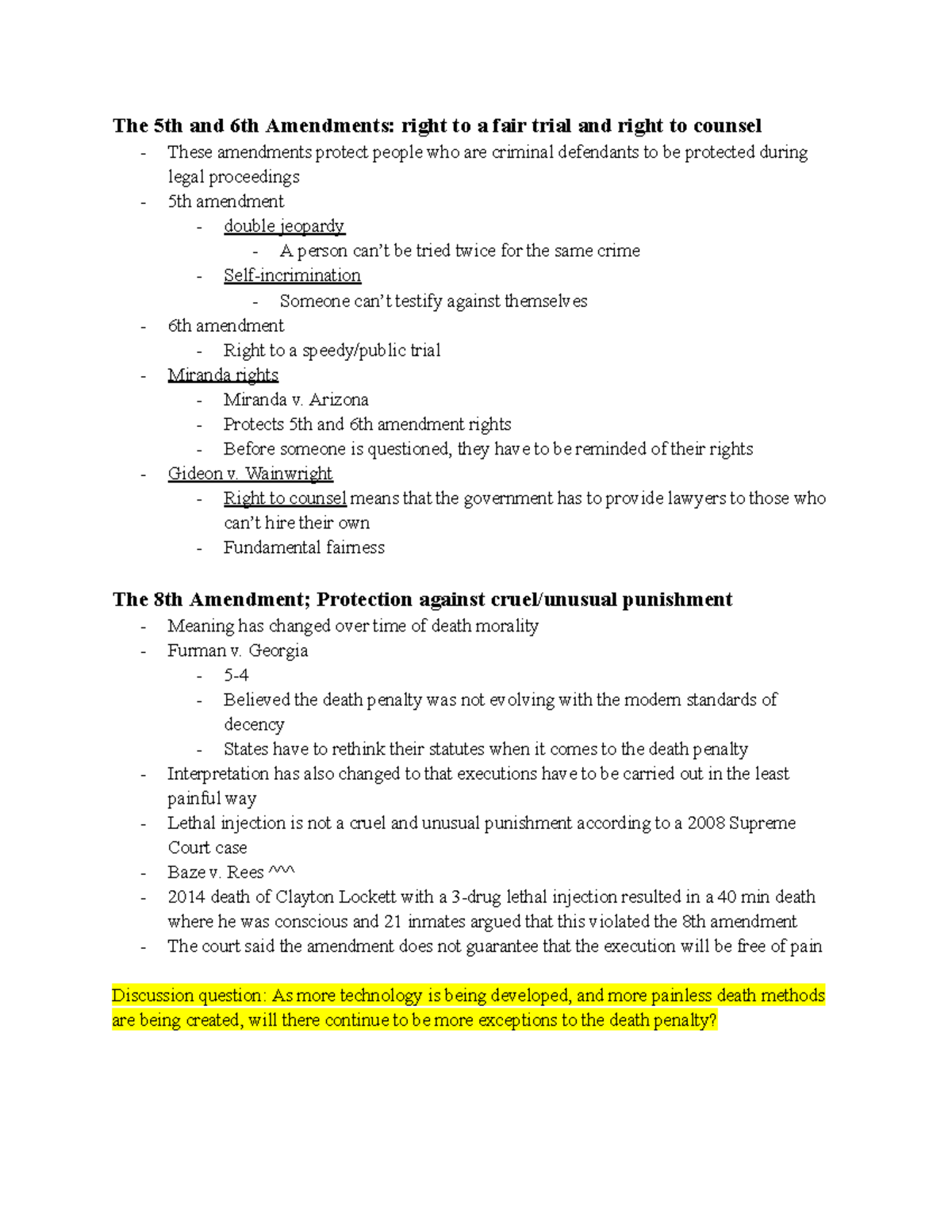 Amendments 5-8 pp. 365-367 - The 5th and 6th Amendments: right to a ...