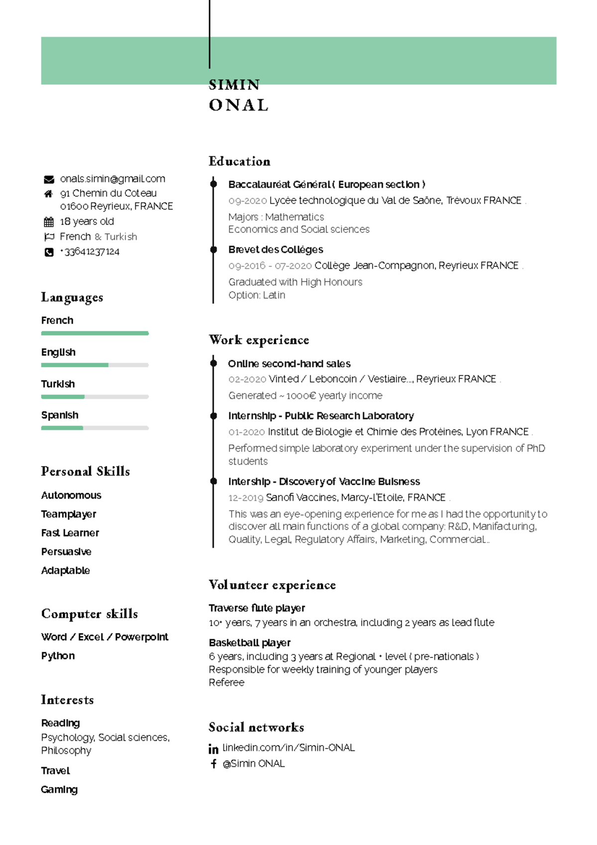 CV En - Cv anglais - / French English Turkish Spanish Autonomous ...