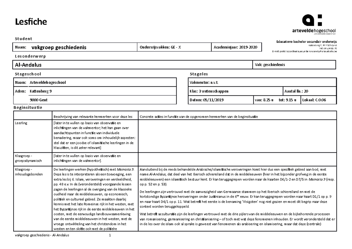 PR2 GE - voorbeeldles Al-Andalus - lesfiche - Lesfiche Student Naam ...