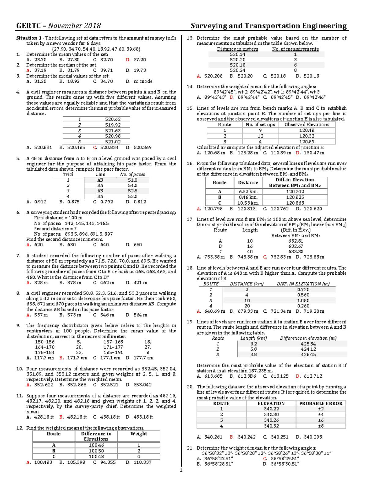 Surveying Problems Situation 1 The Following Set Of Data Refers To surveying-problems-situation-1-the-following-set-of-data-refers-to