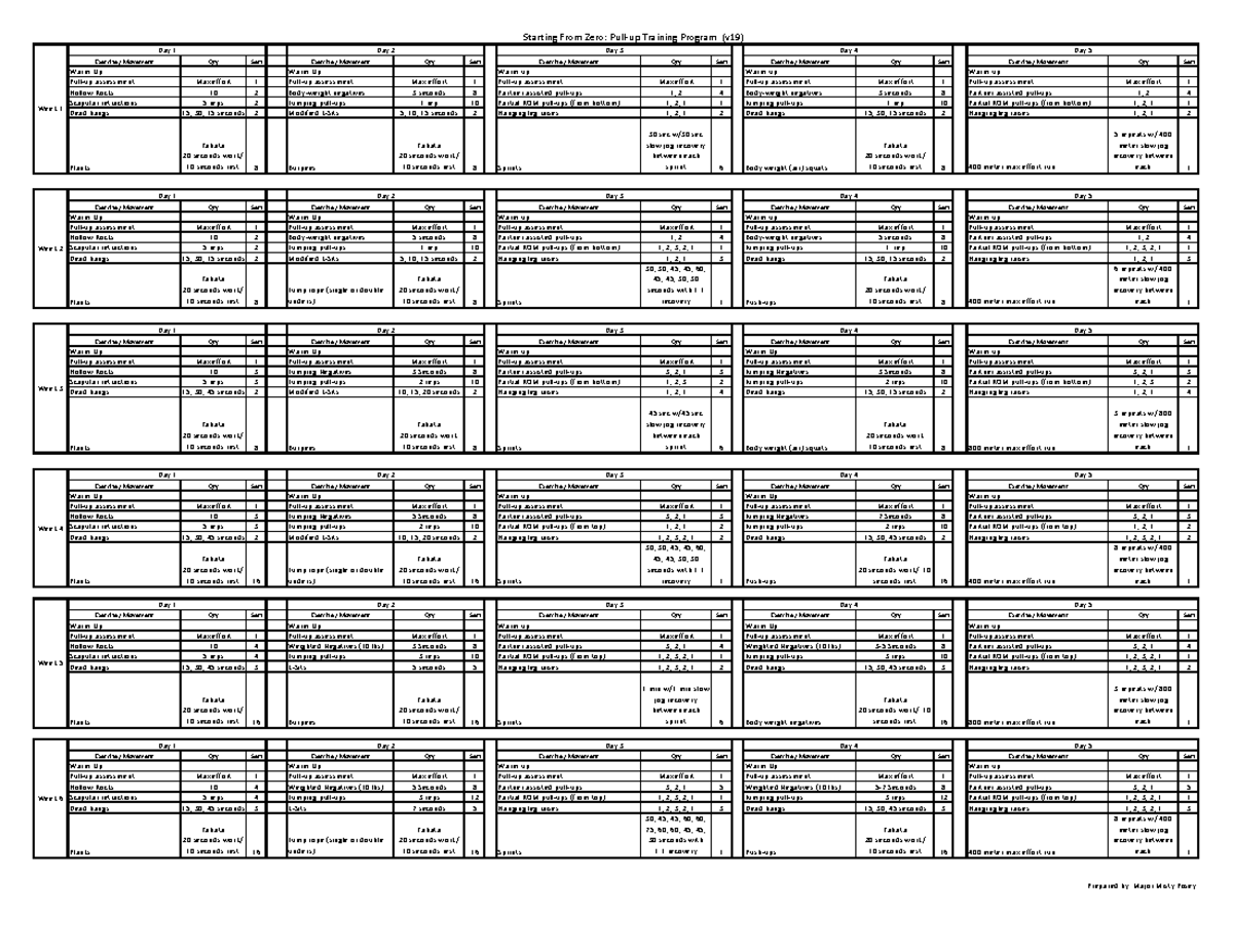 Pullup Training Program Novice - Exercise / Movement Qty Sets Exercise ...
