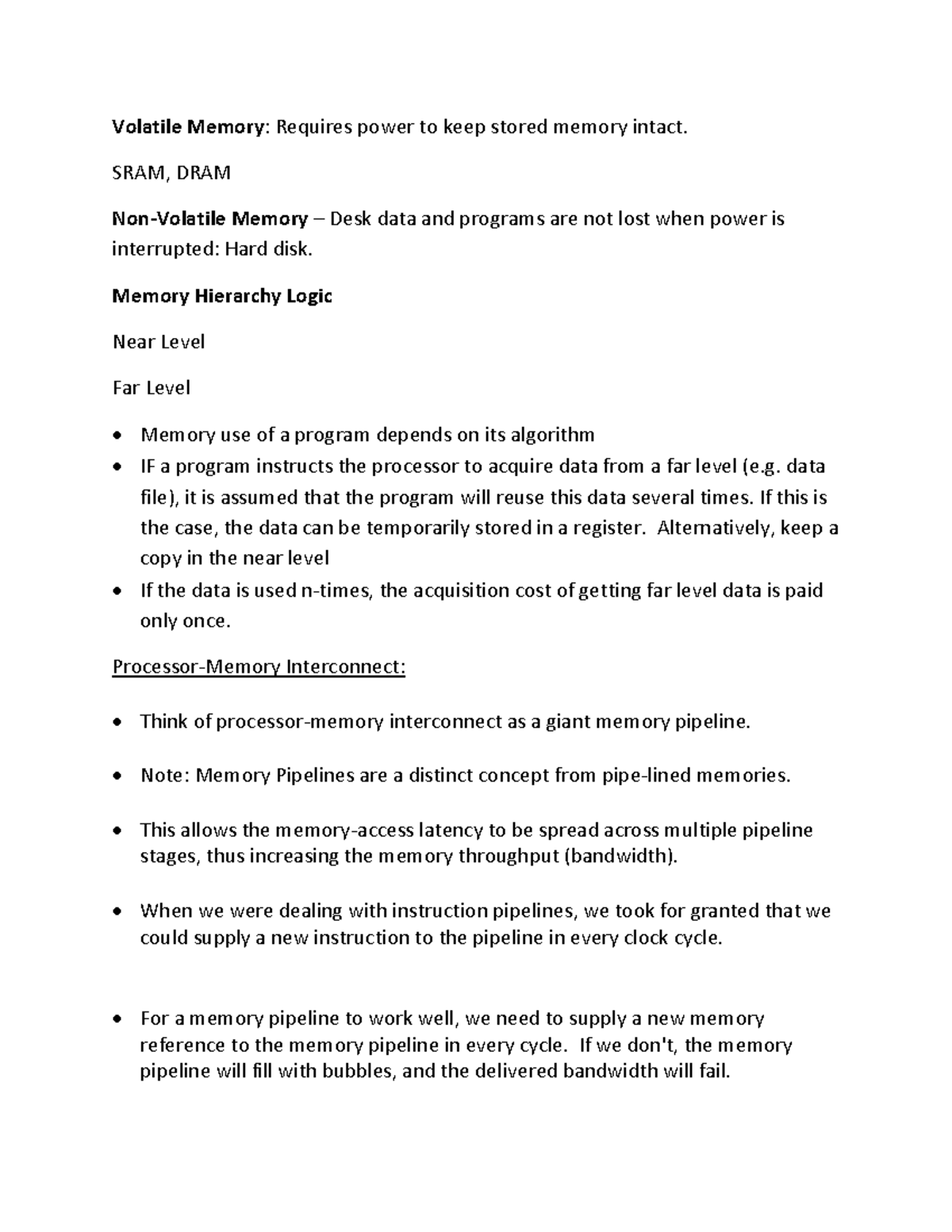 Memory Heirarchy COMP 5201 Probst - Volatile Memory : Requires power to keep stored memory ...