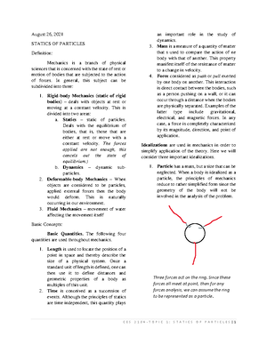 Statics of Particles Lecture Notes with Illustration - Statics of Rigid ...