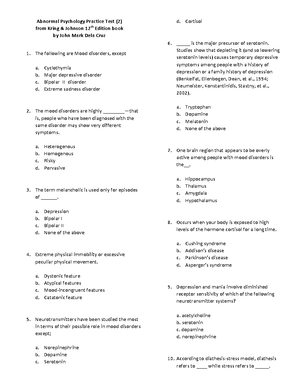Practice Test 1 Barlow and Durand Abnormal Psychology - Abnormal ...
