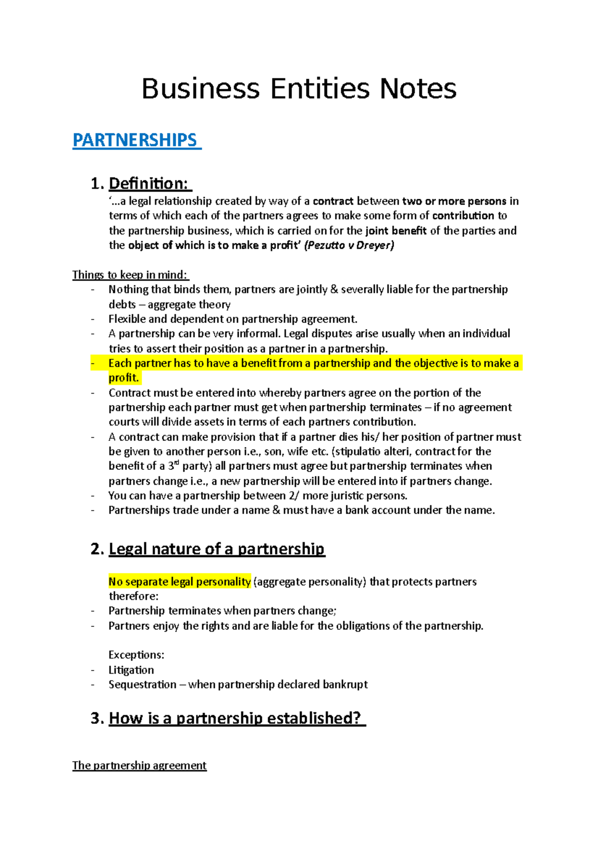 Business Entities SM 1 Notes - Business Entities Notes PARTNERSHIPS 1 ...