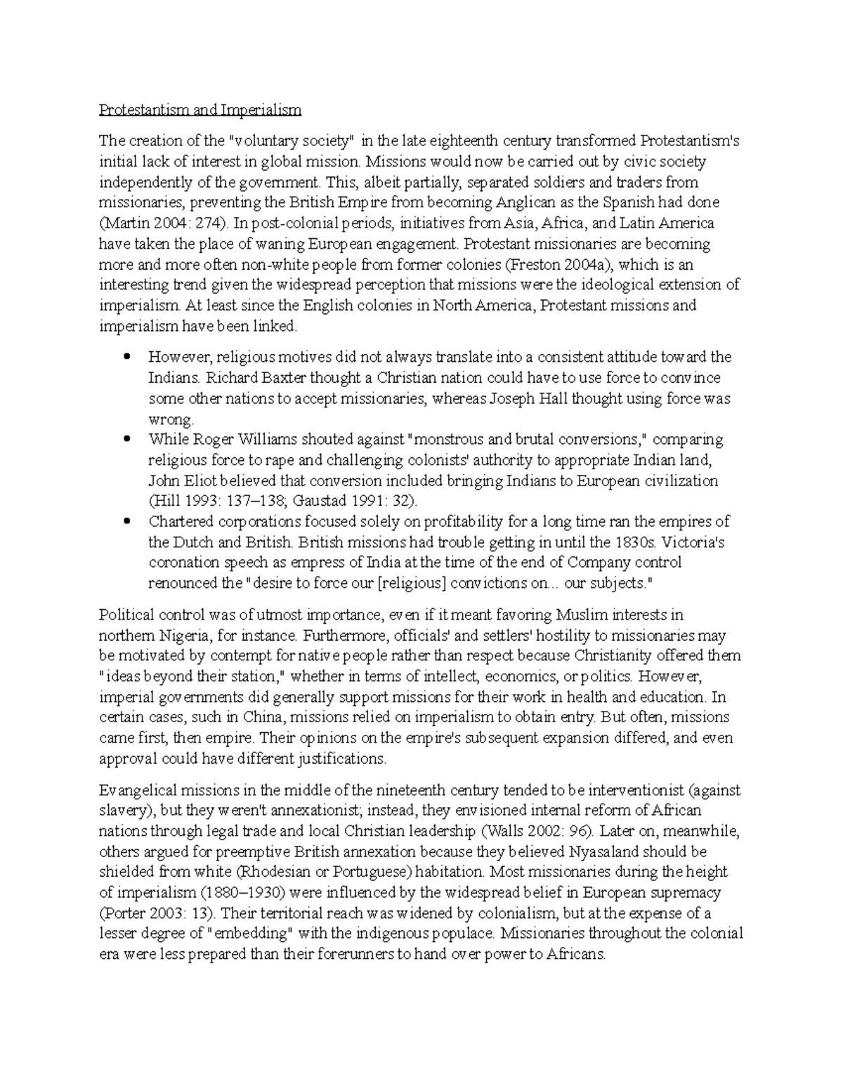 Protestantism and Imperialism - Missions would now be carried out by ...