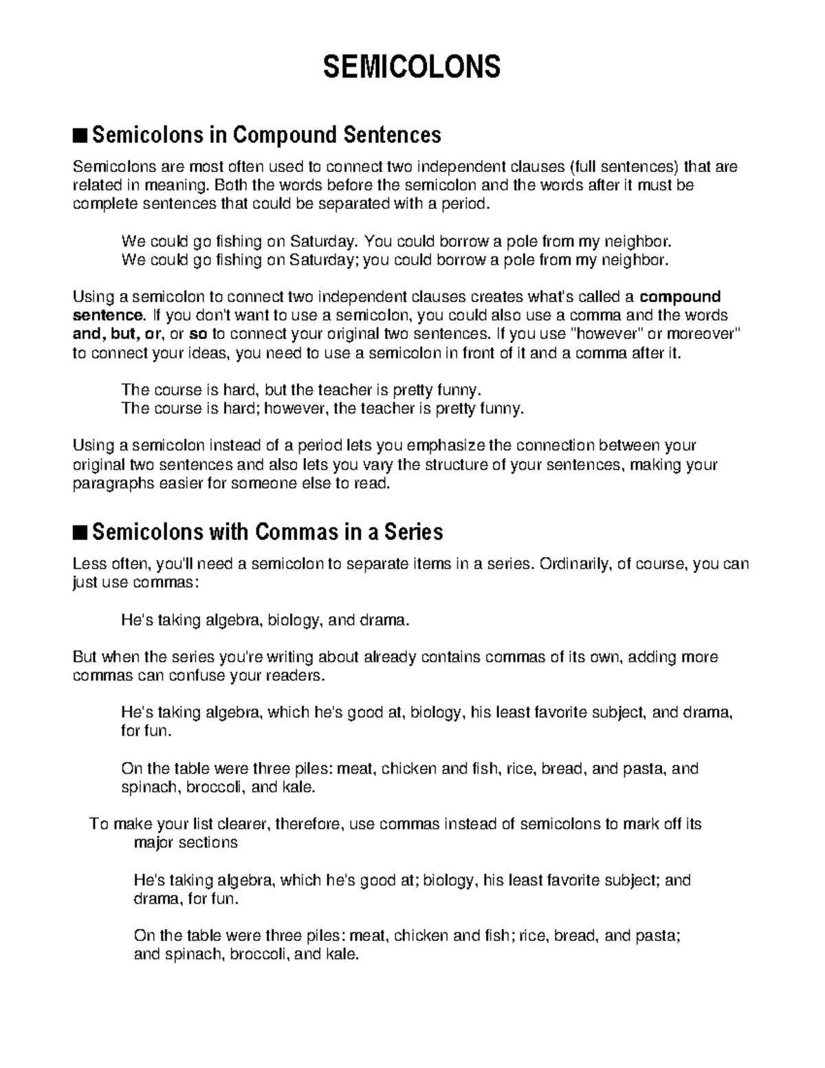 Semicolons exercise - 2ND PRACTICE - SEMICOLONS Semicolons in Compound ...