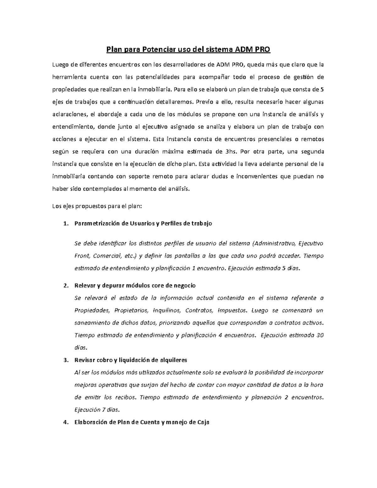 Plan Implementar ADM PRO - Plan para Potenciar uso del sistema ADM PRO ...