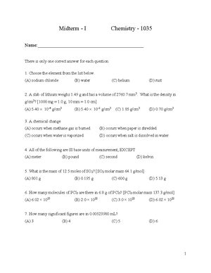 Chem-1035 9th September Class Lecture - CHEM 1035 - 1 Chem-1032 ...