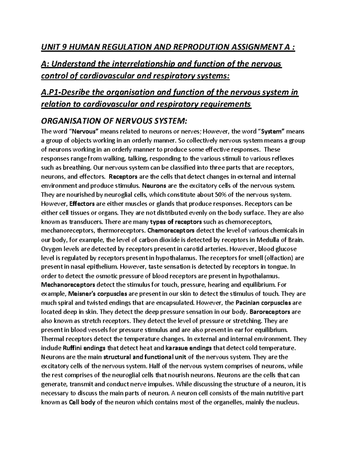 UNIT 9 Human Regulation AND Reprodution Assignment A 1 - UNIT 9 HUMAN ...