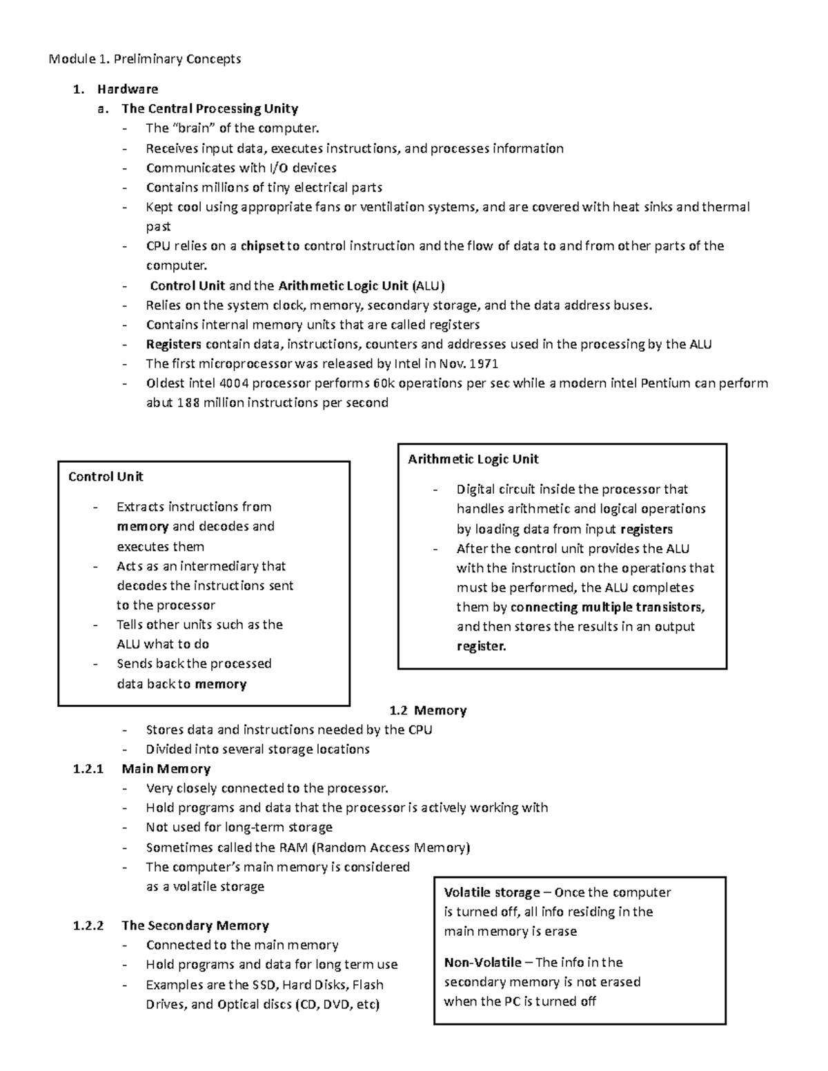 IT-112-Notes - aaaaaaaaaaaaa - Module 1. Preliminary Concepts Hardware ...