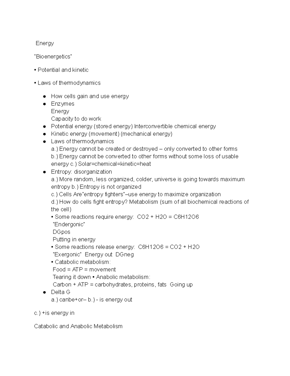 Membranes - notes - Energy “Bioenergetics” Potential and kinetic Laws ...