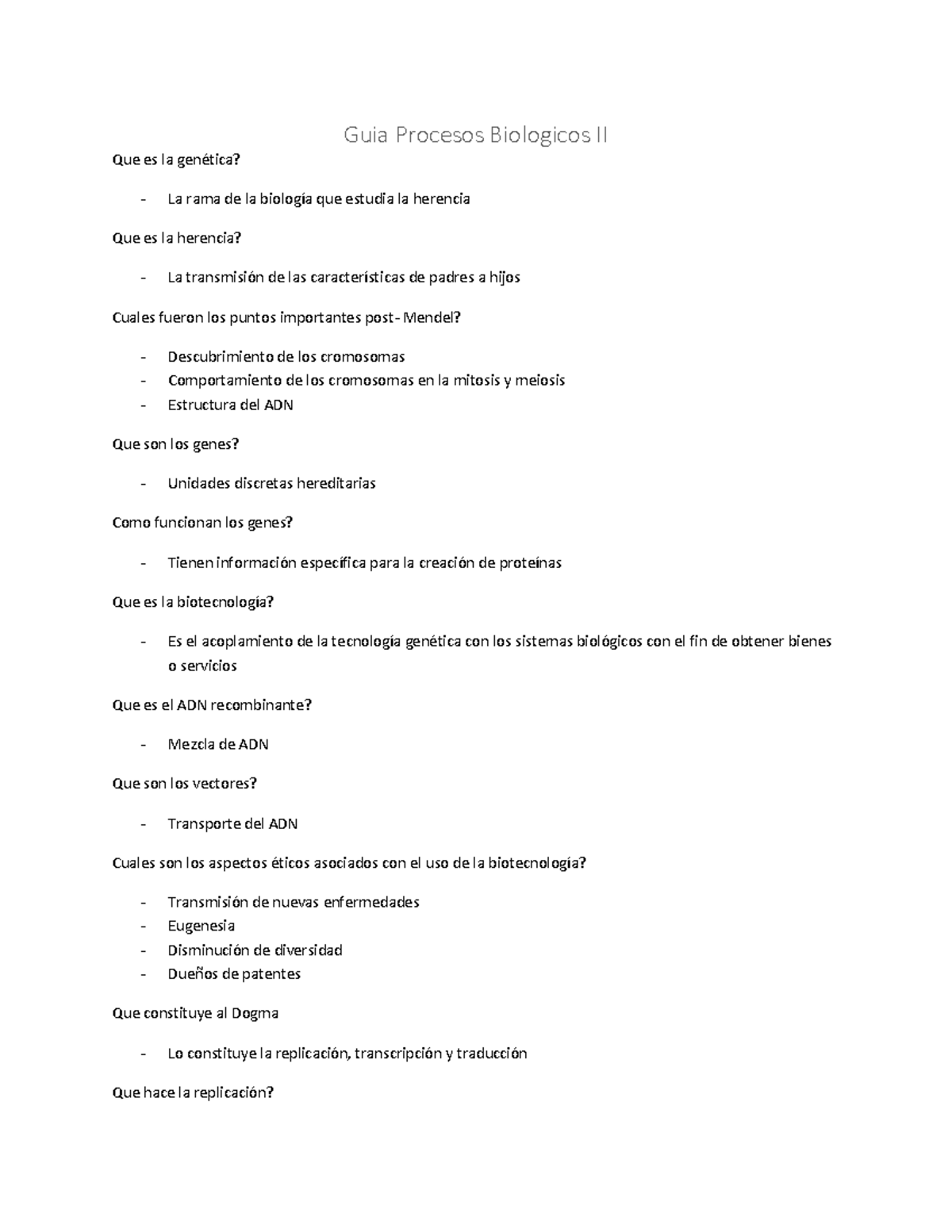 Guia Procesos II - Guia - Guia Procesos Biologicos II Que es la ...