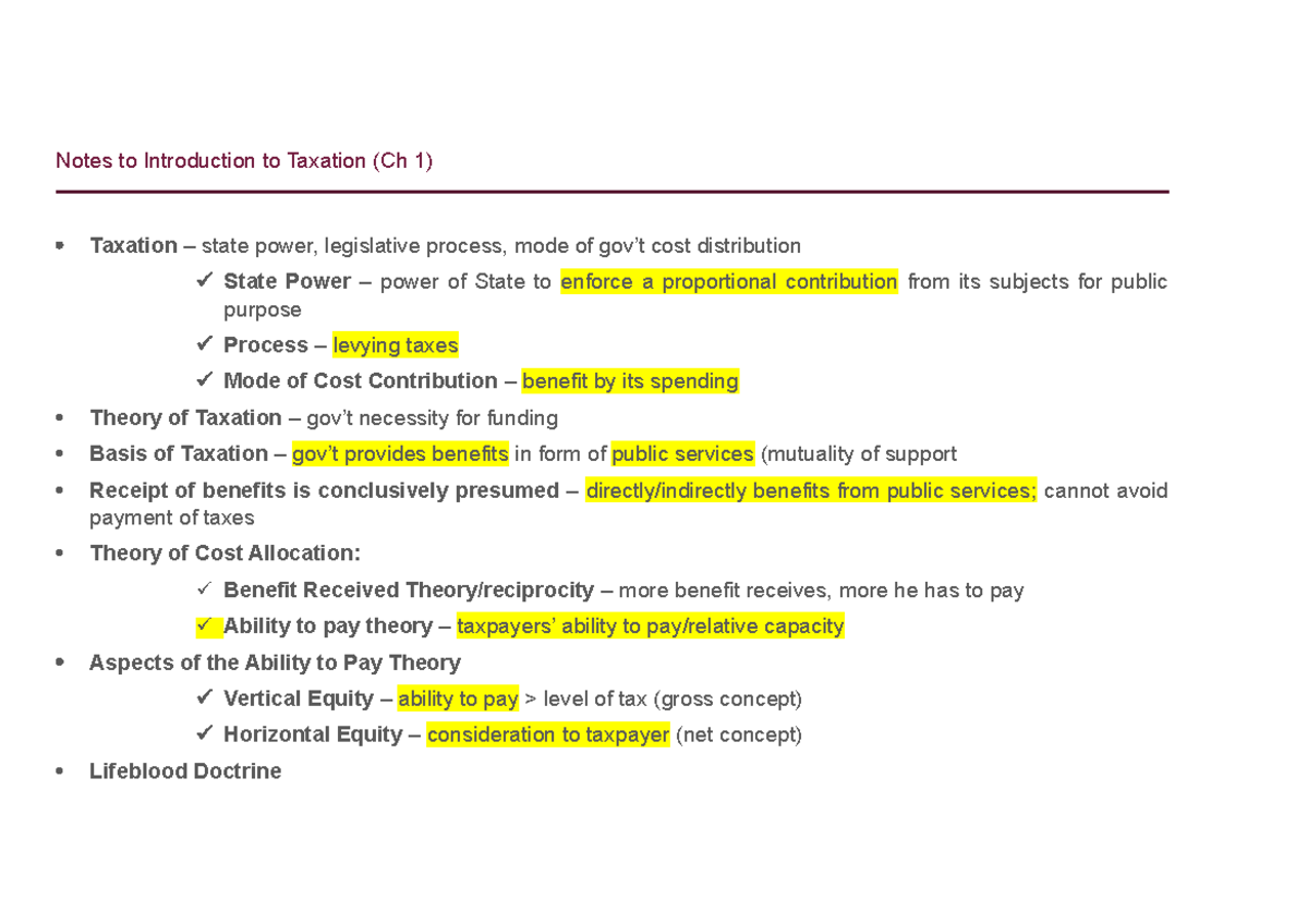 1-Income Tax Notes - income tax nte - Notes to Introduction to Taxation ...