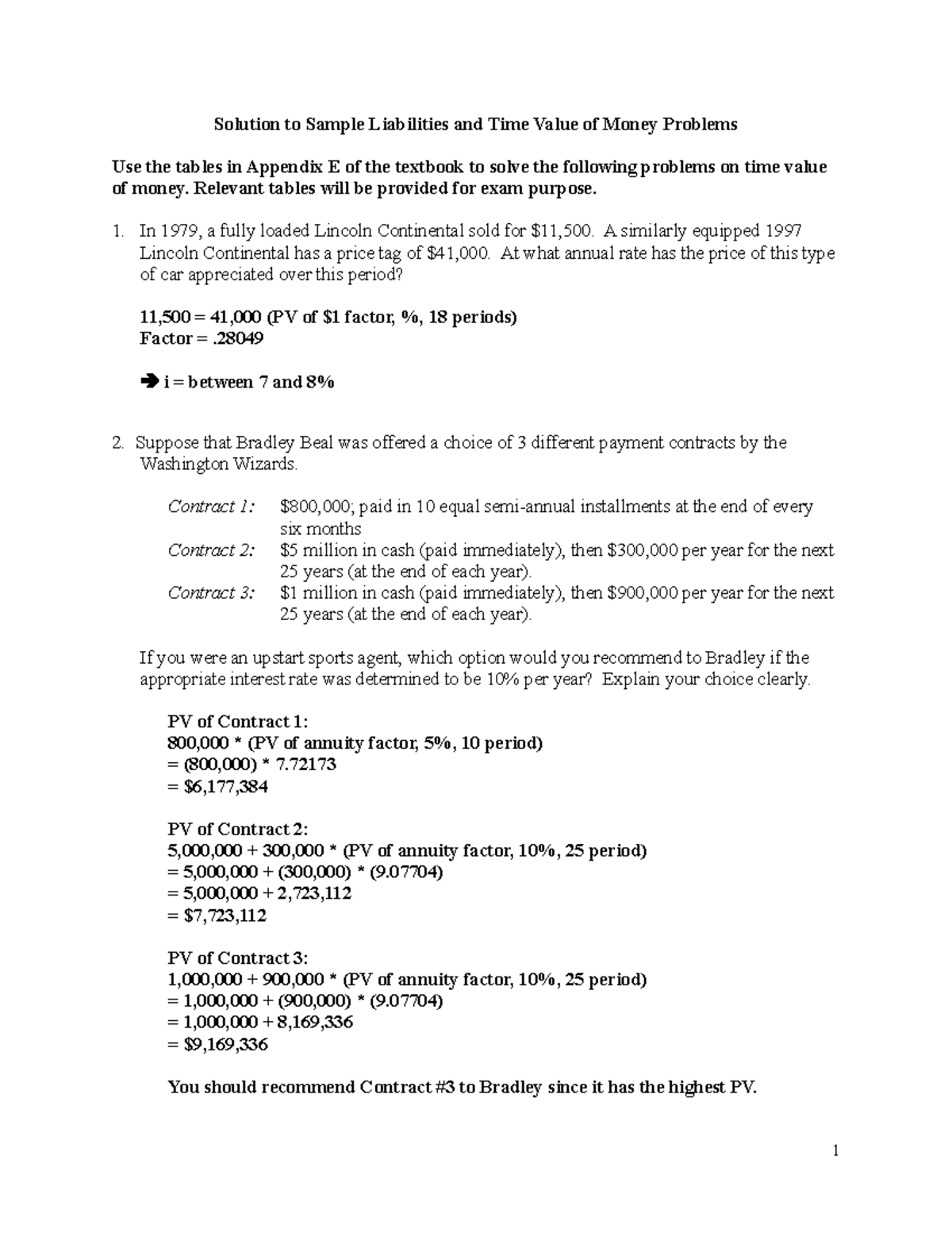 Solution to Sample Liabilities and TVM Problems - Solution to Sample ...