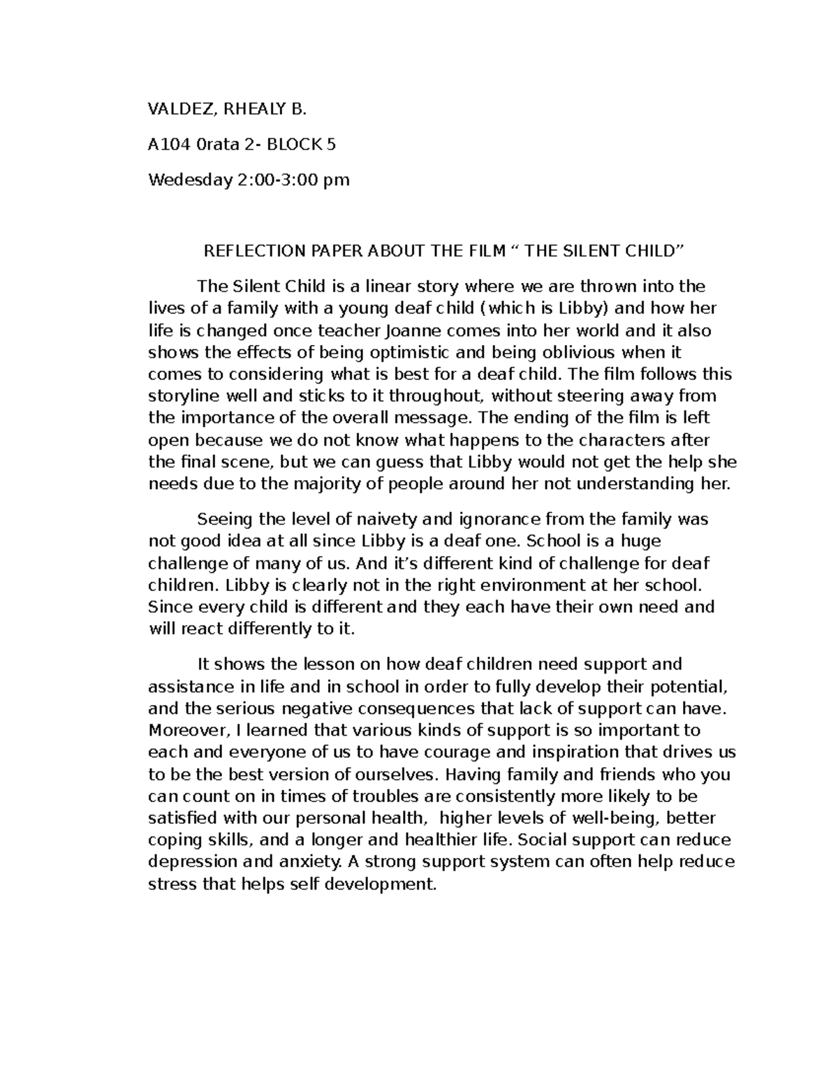 The silent child - Key to Chapter 2- Problem Questions Assignment A168 ...