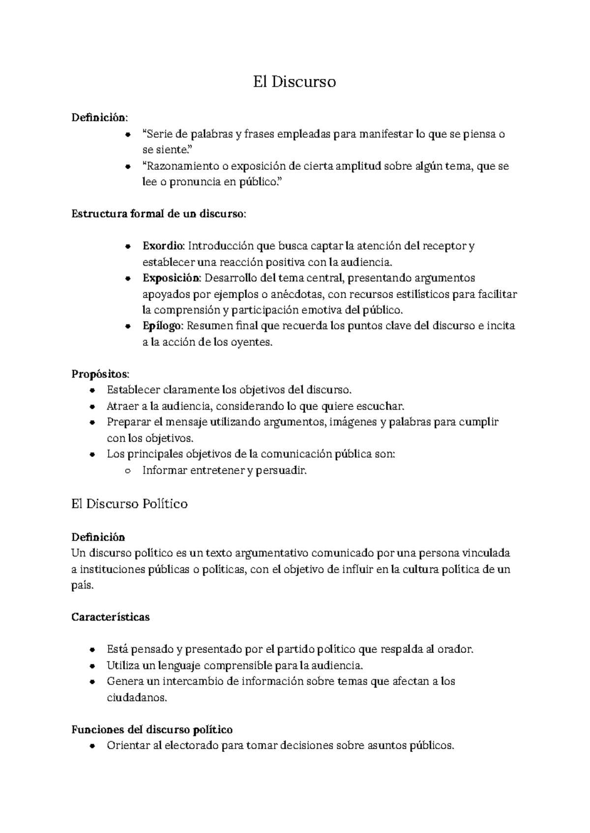 El Discurso - El Discurso Definición: “Serie de palabras y frases ...