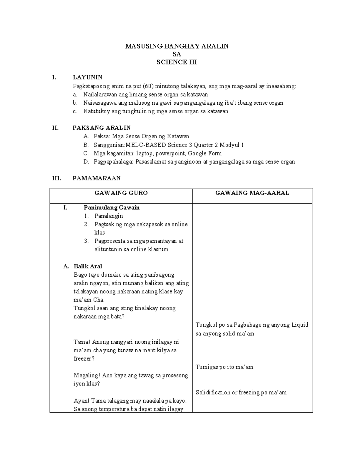 Masusing banghay aralin sa Science 3 - MASUSING BANGHAY ARALIN SA ...