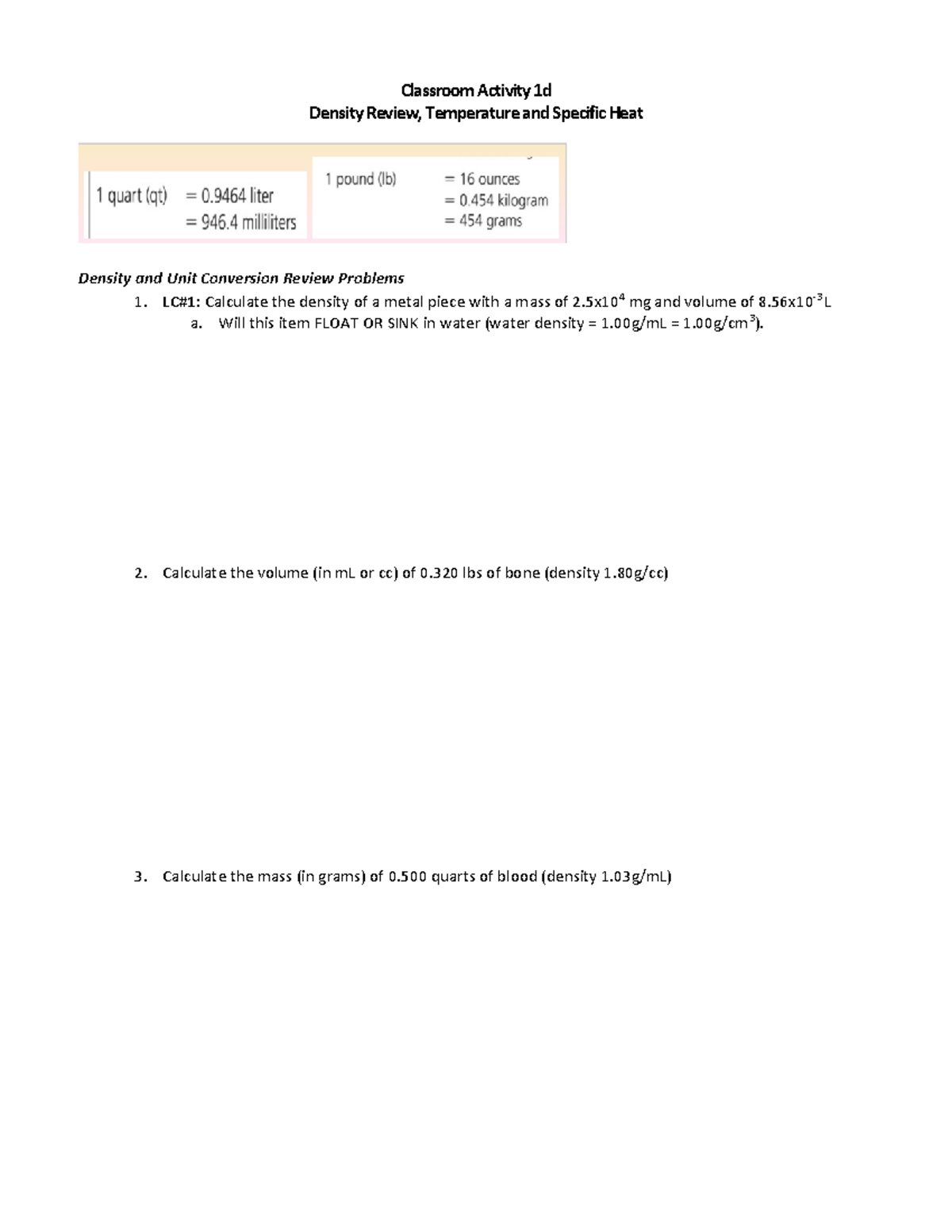 Activity Ch 1d - Pre-exam practice problems - Classroom Activity 1d ...