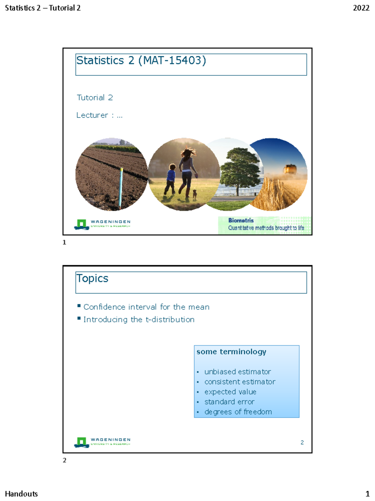 Statistics 2 – Tutorial 2 student - Statistics 2 (MAT-15403) Tutorial 2 ...