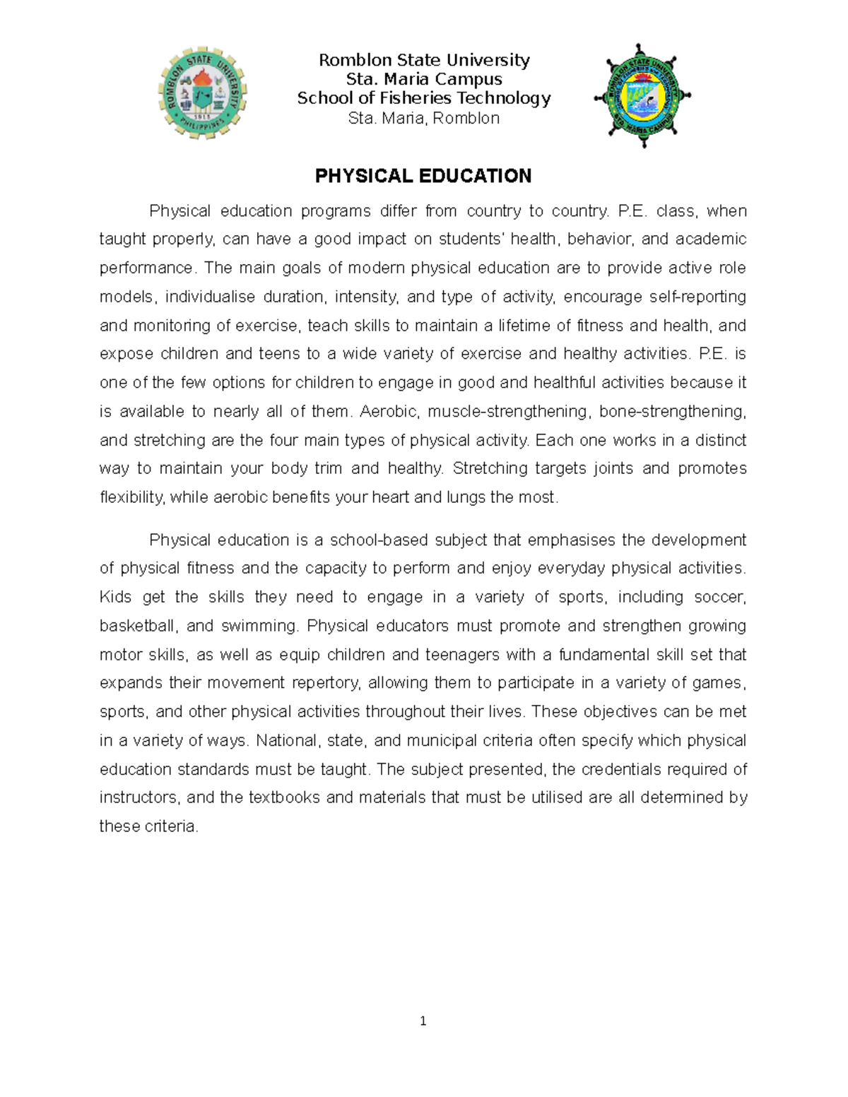 BODY 2 - PHYSICAL EDUCATION PORTFOLIO - Sta. Maria Campus School of ...