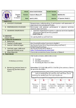 Lesson PLAN Music 4 W2 Roxas C 4 - Lesson Plan 50 minutes School ...