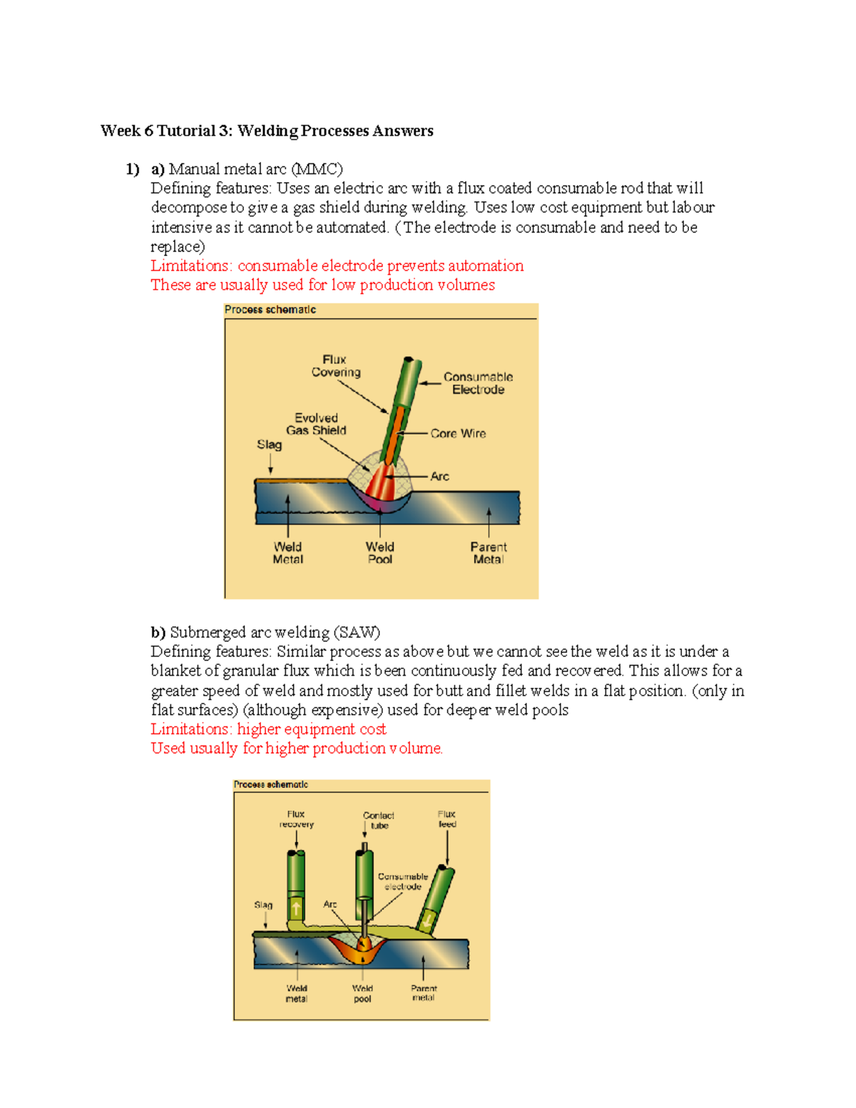 Tutorial 3 Answers - Week 6 Tutorial 3: Welding Processes Answers 1) a ...