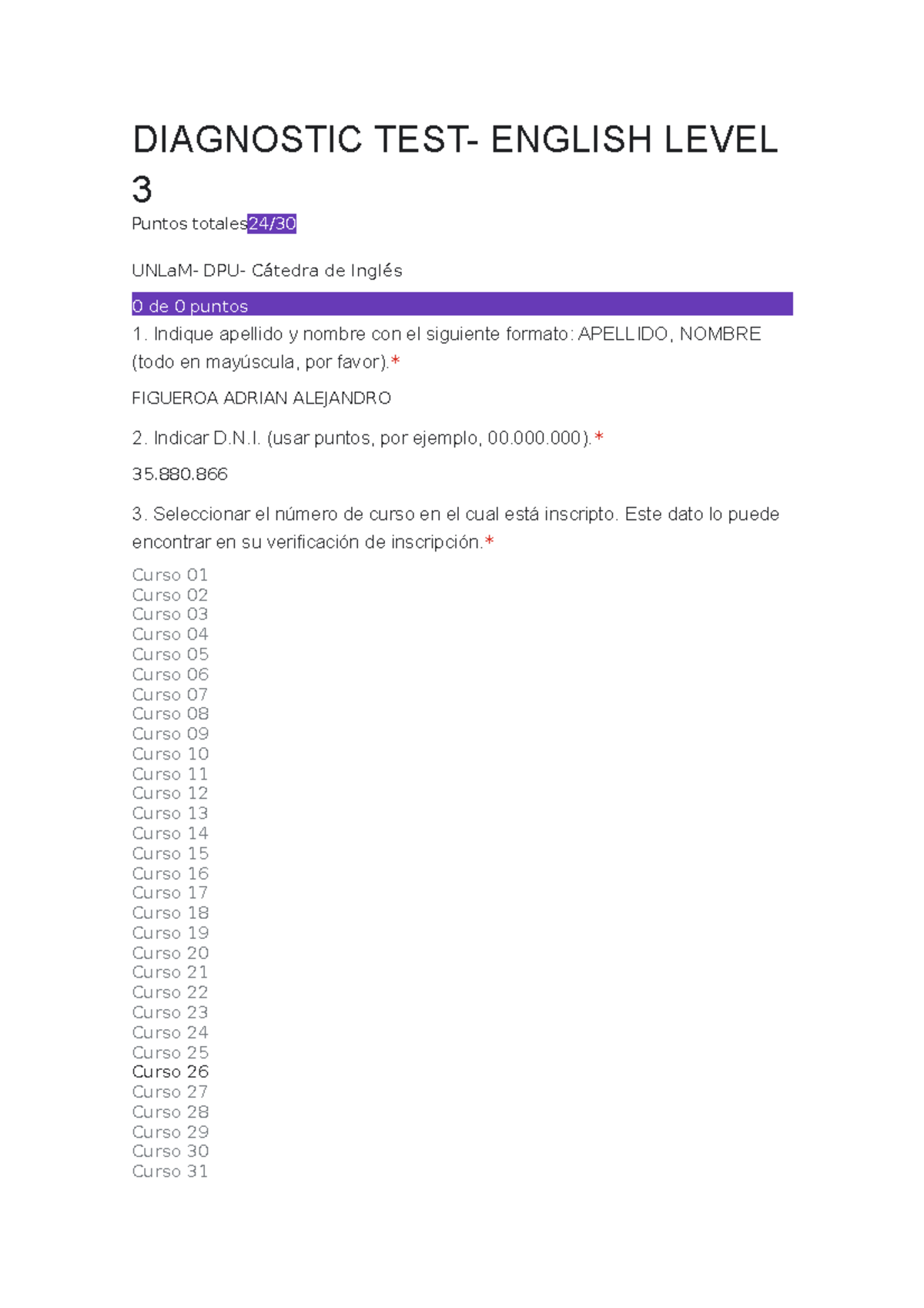Test ingles nivel 3 - Test de inglés 3 - DIAGNOSTIC TEST- ENGLISH LEVEL ...