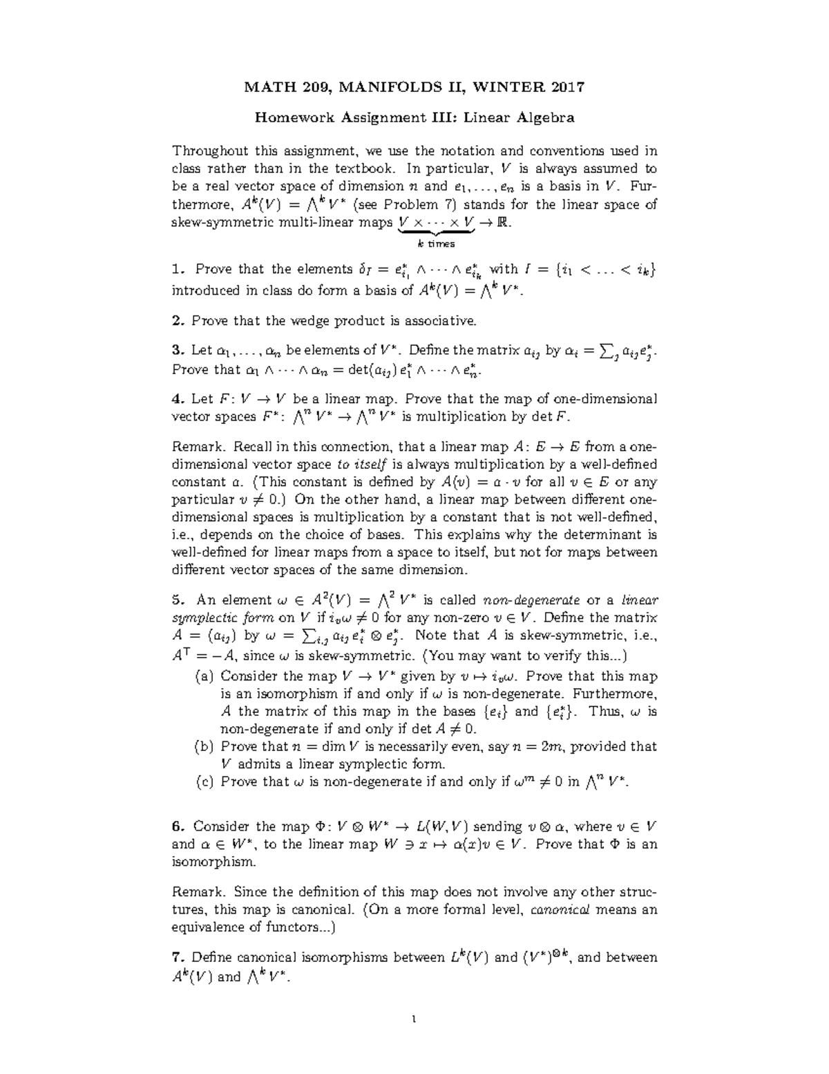 Hw3 - MATH 209, MANIFOLDS II, WINTER 2017 Homework Assignment - In ...