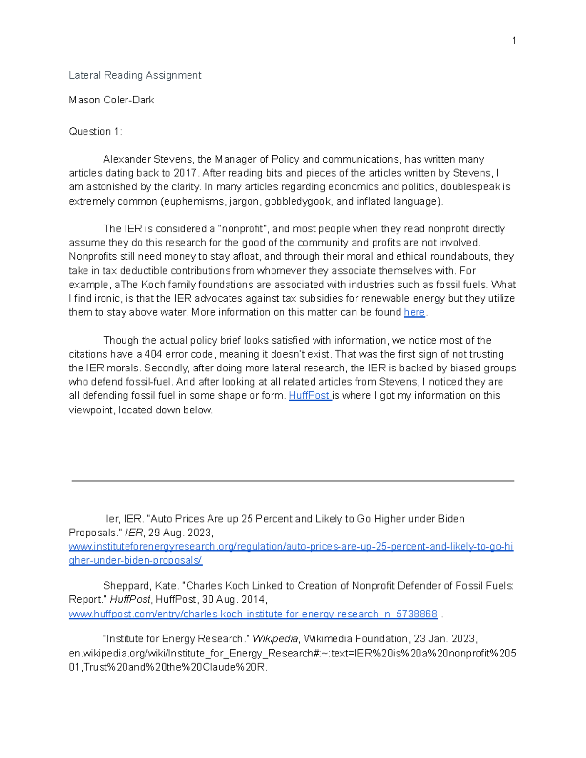 Lateral Reading Assignment - 1 Lateral Reading Assignment Mason Coler ...