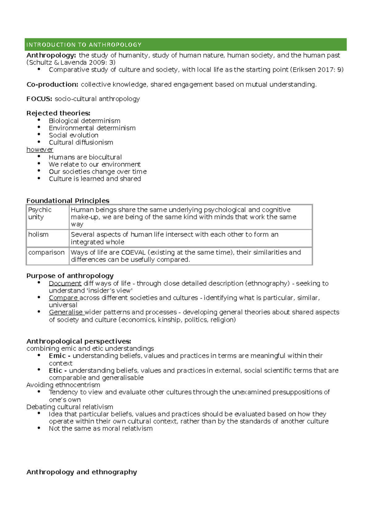 Anthro semester notes - INTRODUCTION TO ANTHROPOLOGY Anthropology: the ...
