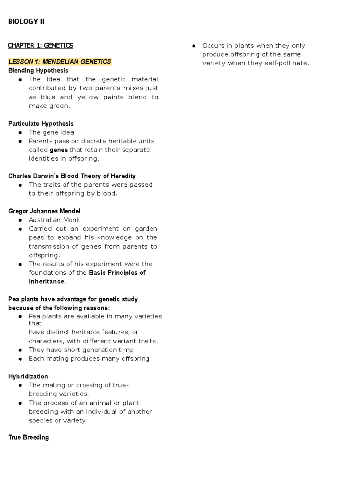 Biology Genetics - CH APTER 1: G ENETICS LESSON 1: MENDELIAN GENETICS ...